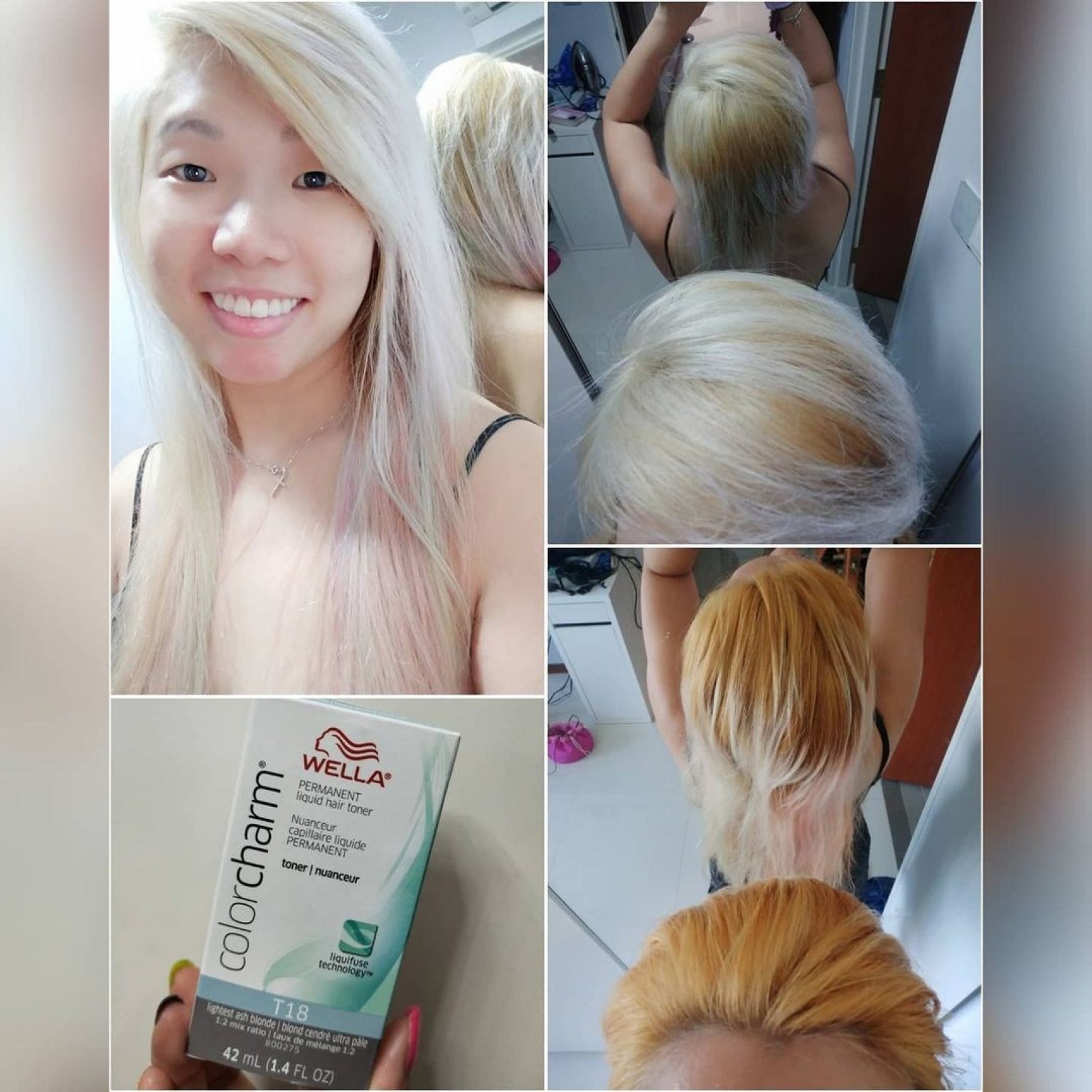 Wella T18 Toner Before and After on Orange Hair