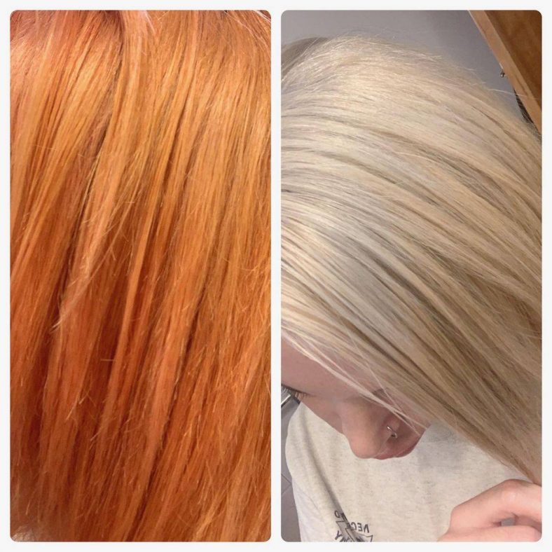 Wella T14 Before And After On Orange Yellow Dark Hair